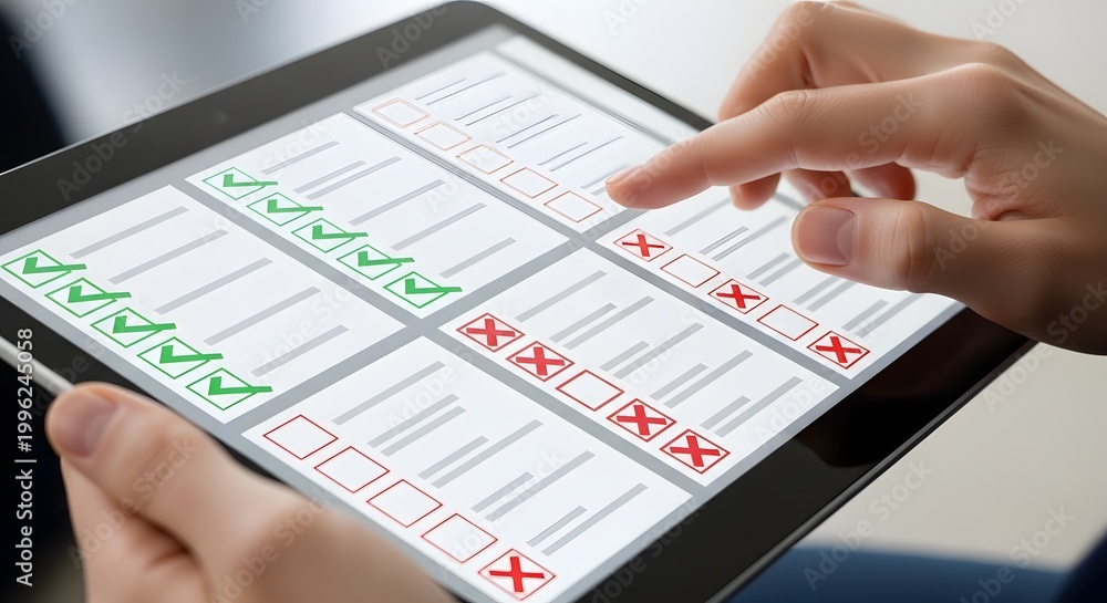 Foto de Stock Hands Using Tablet With Checklist Dashboard for Task ...