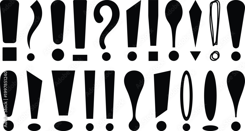 Black exclamation mark and question mark silhouette vector collection ...