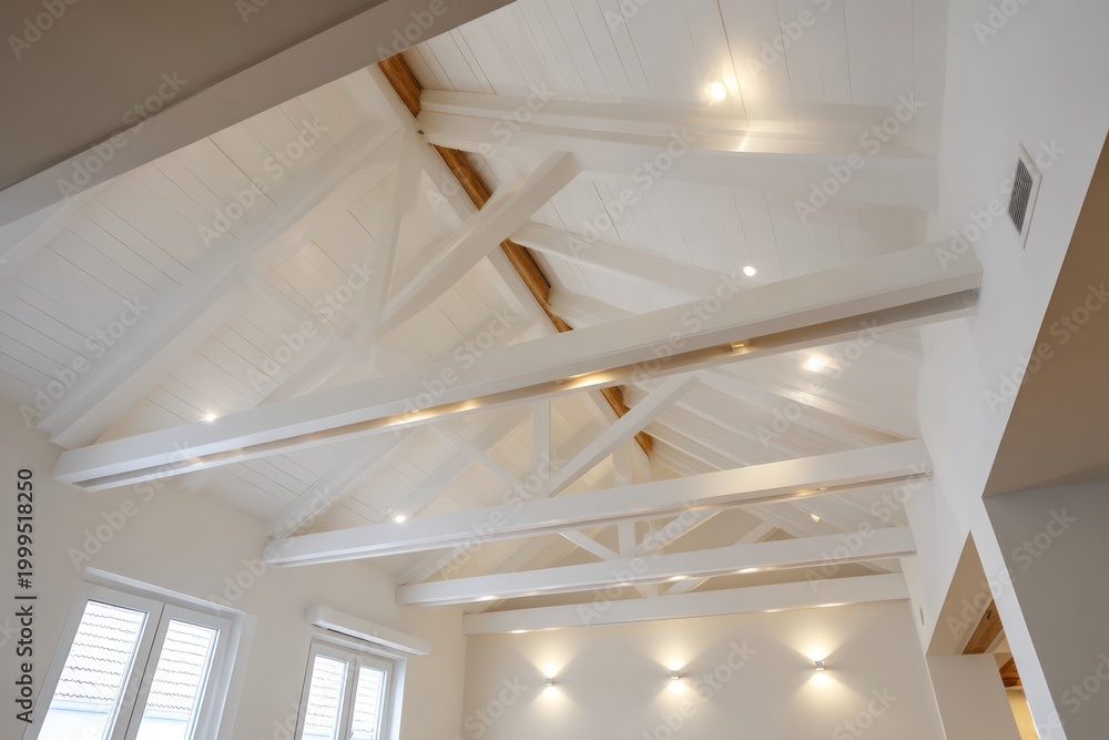 Architectural ceiling with beams and LEDs Stock Photo | Adobe Stock