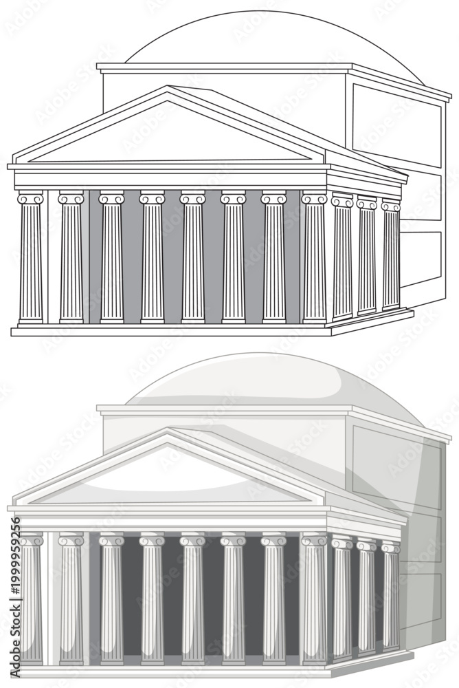 Ancient Greek Temple Vector Illustration with Columns and Dome Roof の ...