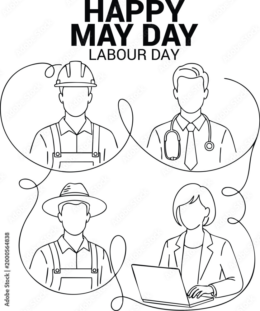 Stock-Vektorgrafik „Happy May Day Labour Day illustration, continuous ...