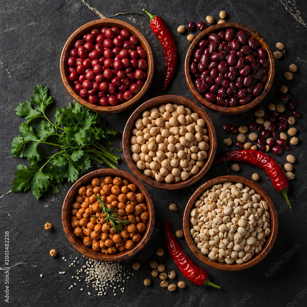 Assorted Beans and Chickpeas with Herbs and Chili Peppers の Stock フォト ...