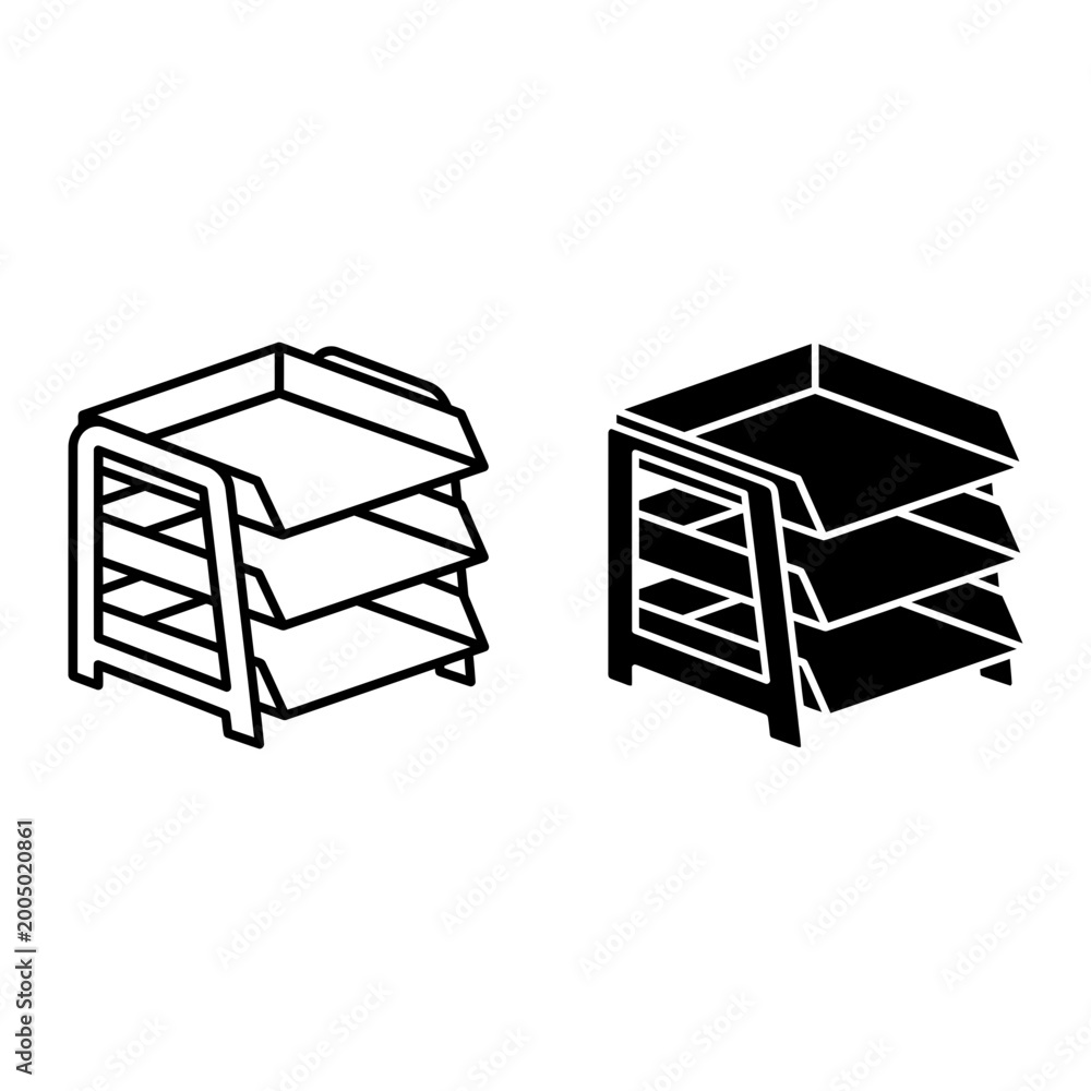 2 Office Tray icons document organizer paper storage, outline solid ...
