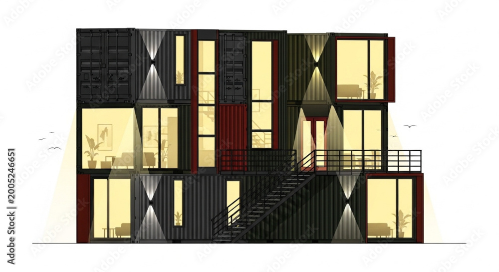 Shipping Container House Elevation CAD Drawing with Modular Stacked ...