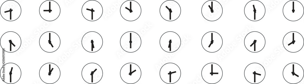 Collection of analog clock icons showing different times and hourly ...
