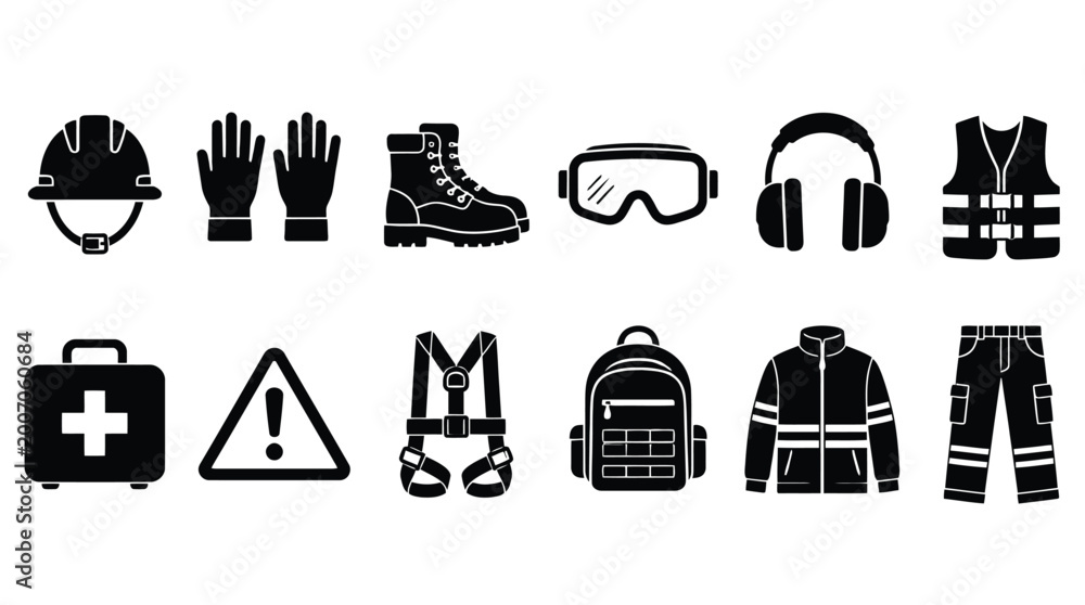 Construction Safety Gear and Protective Equipment Symbols for Workplace ...