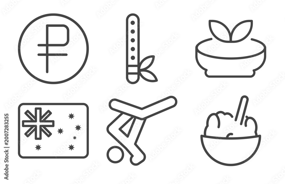 culture and civilization icon set with ruble, native american flute ...