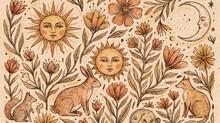 Rabbit Flowers Folk Art Illustration Free Stock Photo - Public Domain ...