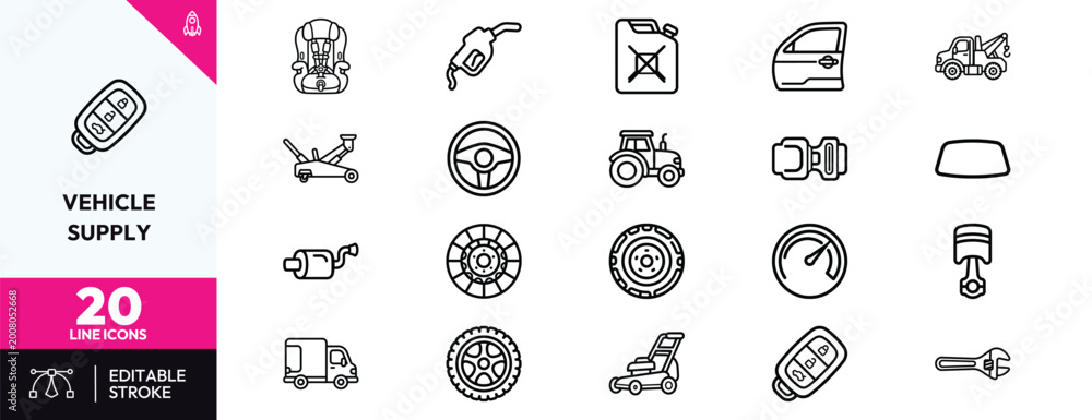 Vehicle supply icons set for logistics and transportation planning in ...