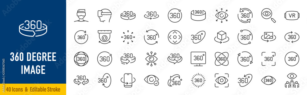 360 Degree image view web icons in line style. Virtual reality, vr ...