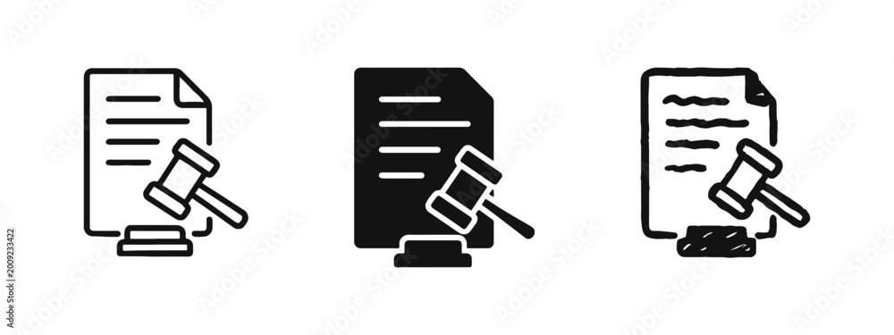 Legal Document and Judge Gavel Icon Set Law and Justice Symbol の Stock ...