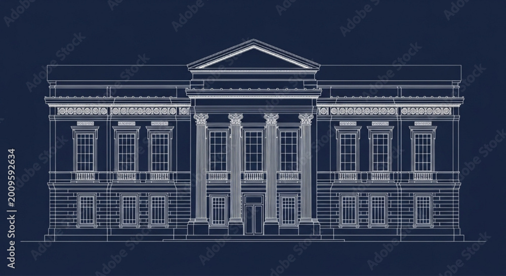 Classical Government Building Elevation Blueprint with Neoclassical ...