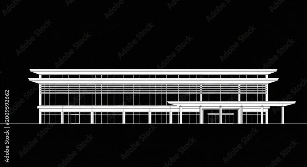 Modern Commercial Building Elevation CAD Drawing with Curtain Wall ...