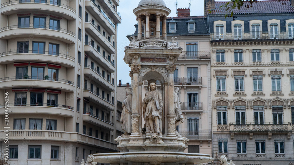 Baroque Fountain with Statue in Place des Jacobins, Lyon, France ...
