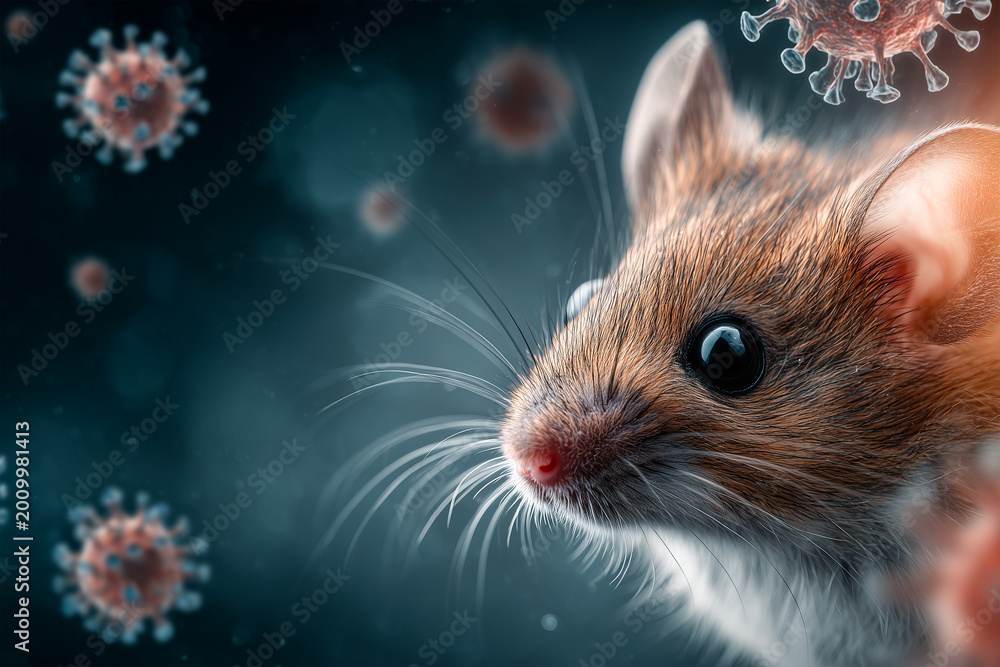 Hantavirus in Rodent Reservoirs, Macro Close-Up of Mouse with Floating ...