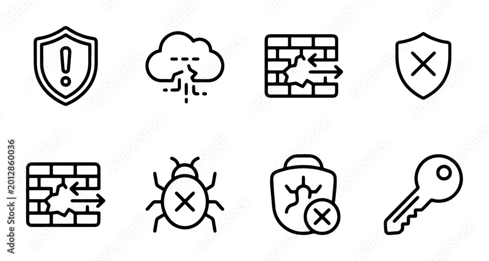 Cyber security line icons set, network protection and data safety ...