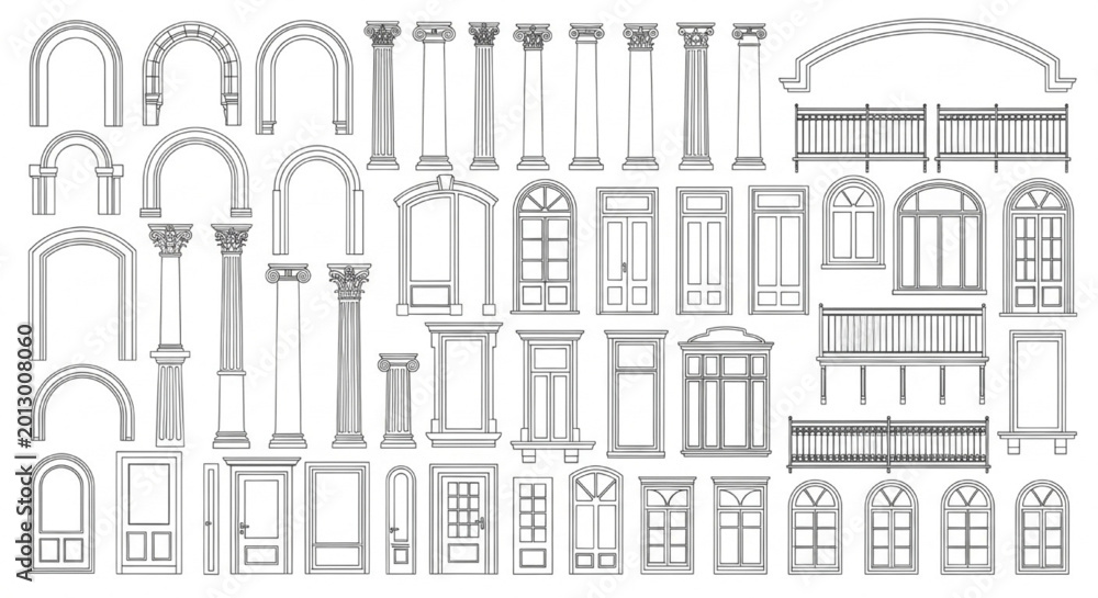 Classical Architectural Elements CAD Elevation Set — Arches, Columns ...