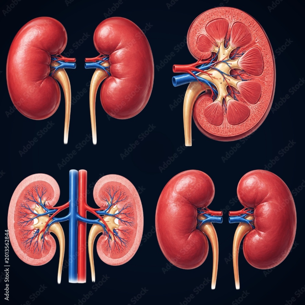 Human Kidney Anatomy Set with Cross Section and Renal Blood Vessels ...