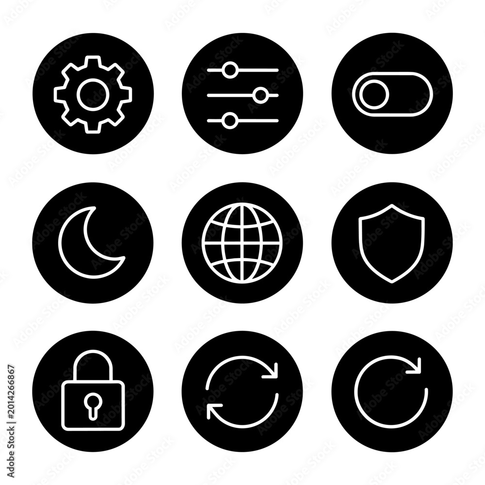 Minimal System Settings Circle Icons Collection for User Interface ...