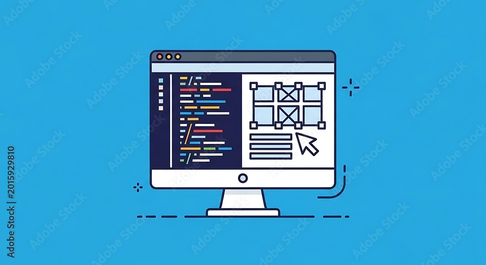 Computer monitor displays complex coding scripts for modern software. の ...