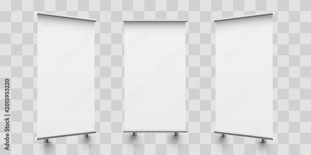 Blank roll up banner display mockups for advertising on transparent ...
