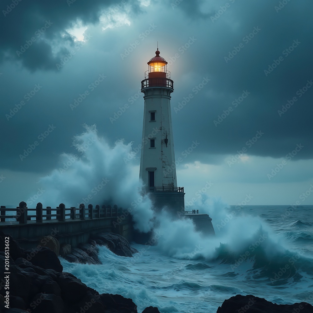 Historic Lighthouse Battling Stormy Seas on Rugged Coastline Resilient ...