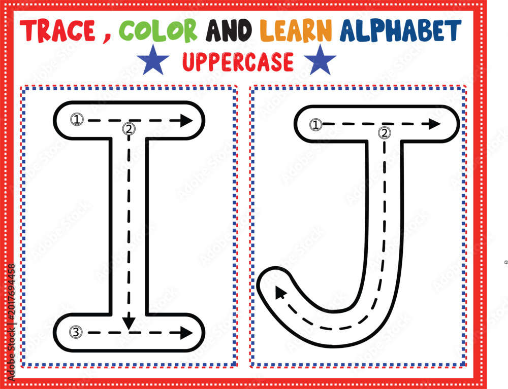 Stock-Vektorgrafik „How to write uppercase letters with tracing guide ...