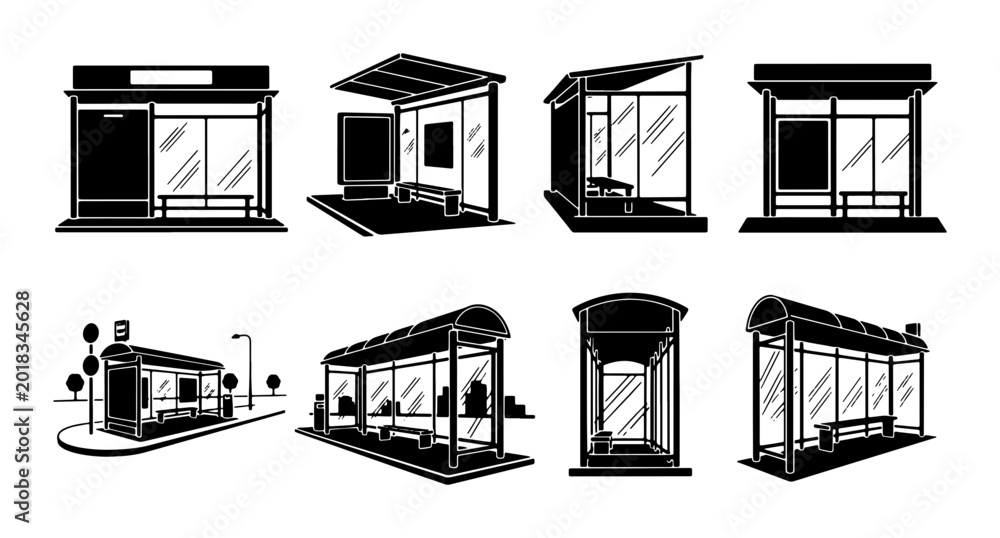 Bus Stop Shelter Icons, Urban Transit Shelters, Public Transport ...