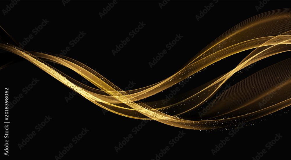 Vector Abstract Shiny Glowing Gold Color Wave. Transparent Golden Wavy ...
