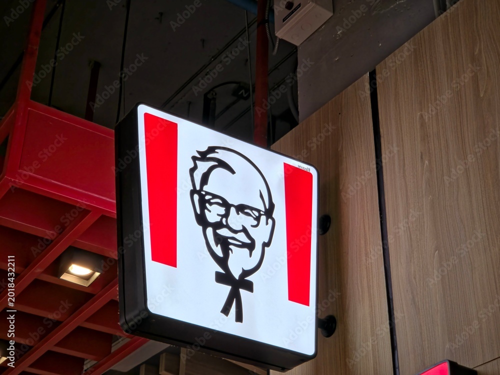 Illuminated Kentucky Fried Chicken KFC Logo Signboard in a Shopping ...