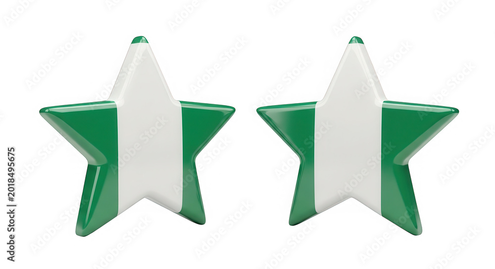 Two stars with the green and white flag colors of nigeria isolated on ...