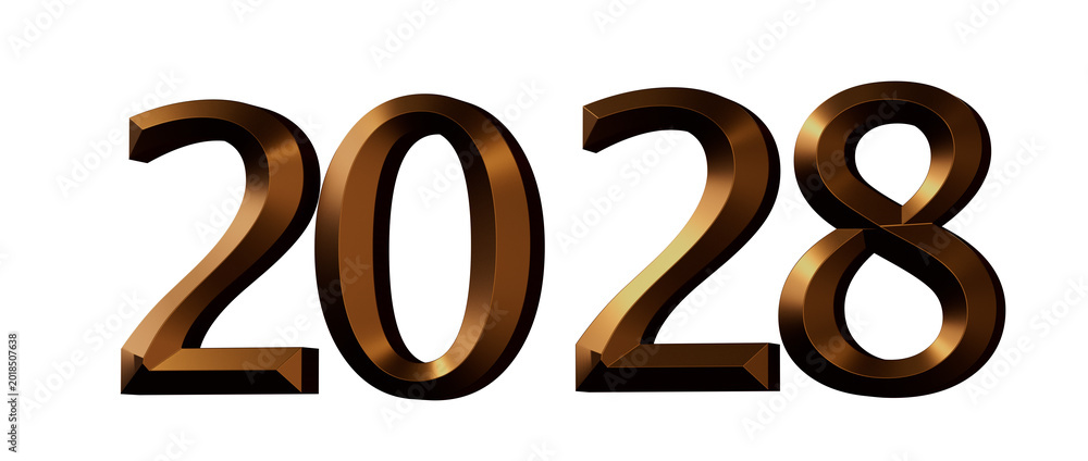 Metallic 3D render of the year 2028, a symbol of future plans and ...
