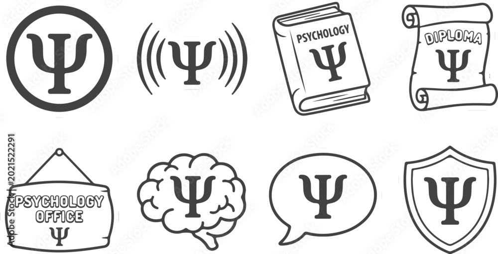Psychology symbols and icons representing mind, therapy and ...