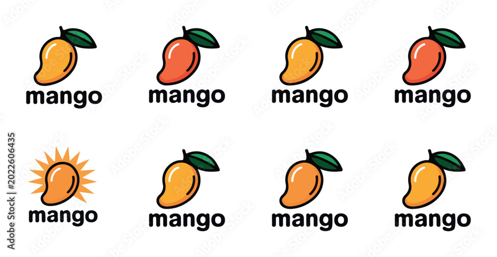 Collection of mango vector logos with various fruit designs and 'mango ...