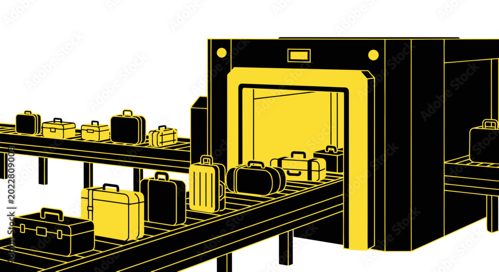 Luggage on conveyor belt at airport security scanner Stock Vector ...