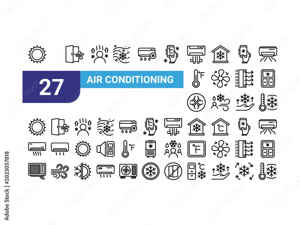 Collection of air conditioning icons and symbols for heating ...