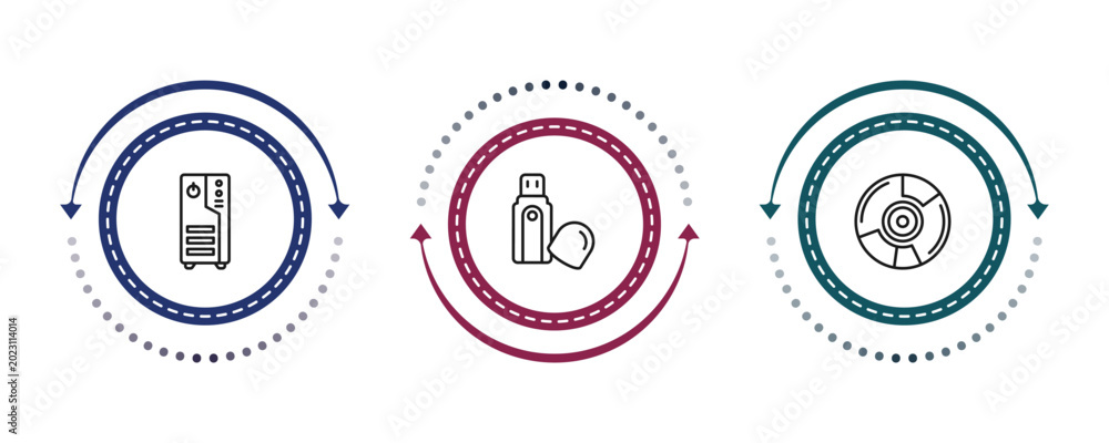 outline hardware icons set - computer case, pendrive with cover ...