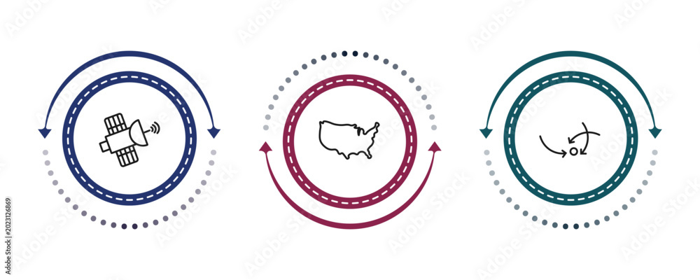 outline army icons set - satellite, us map, military strategy. editable ...