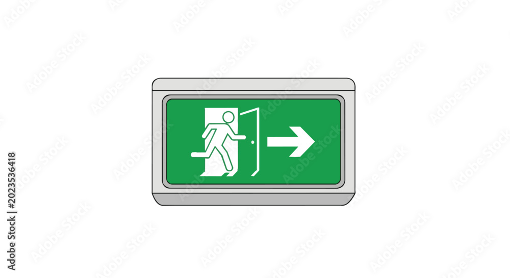 Green Emergency Exit Sign with Running Person Silhouette and Right ...