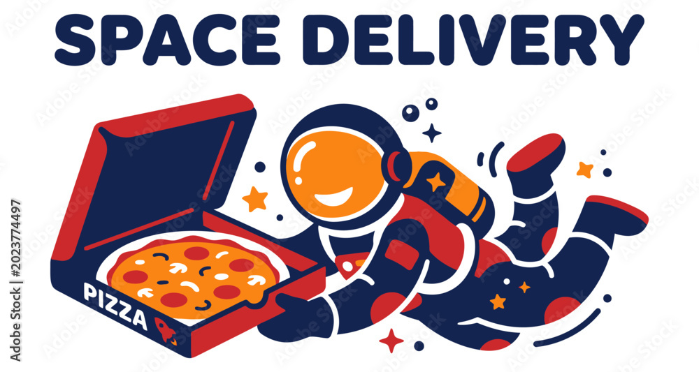 Astronaut delivering pizza in space during a cosmic journey with starry ...