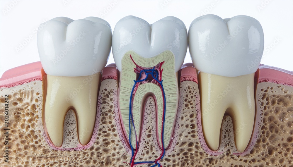 Permanent teeth with secondary dentin formation, cross-section view の ...
