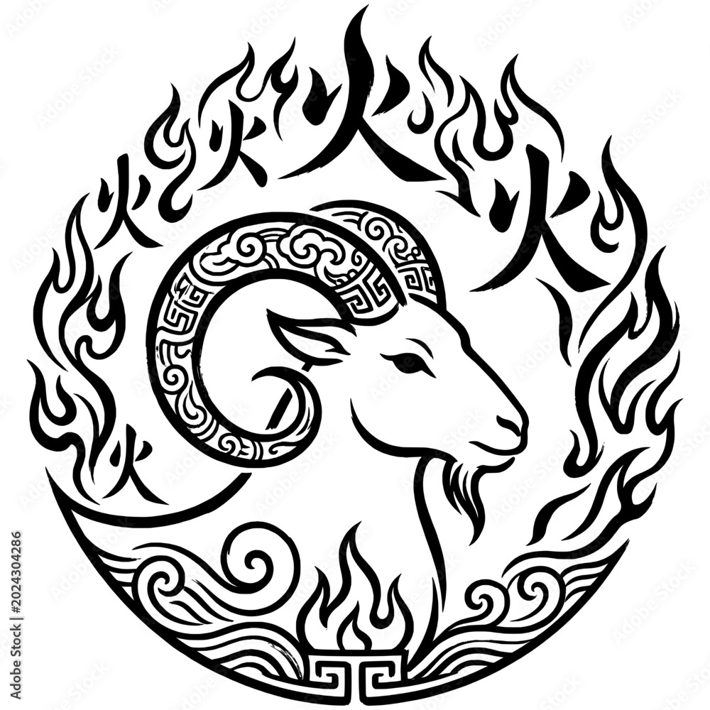 Chinese New Year 2027, Year of The Fire Goat Logo の Stock ベクター | Adobe ...