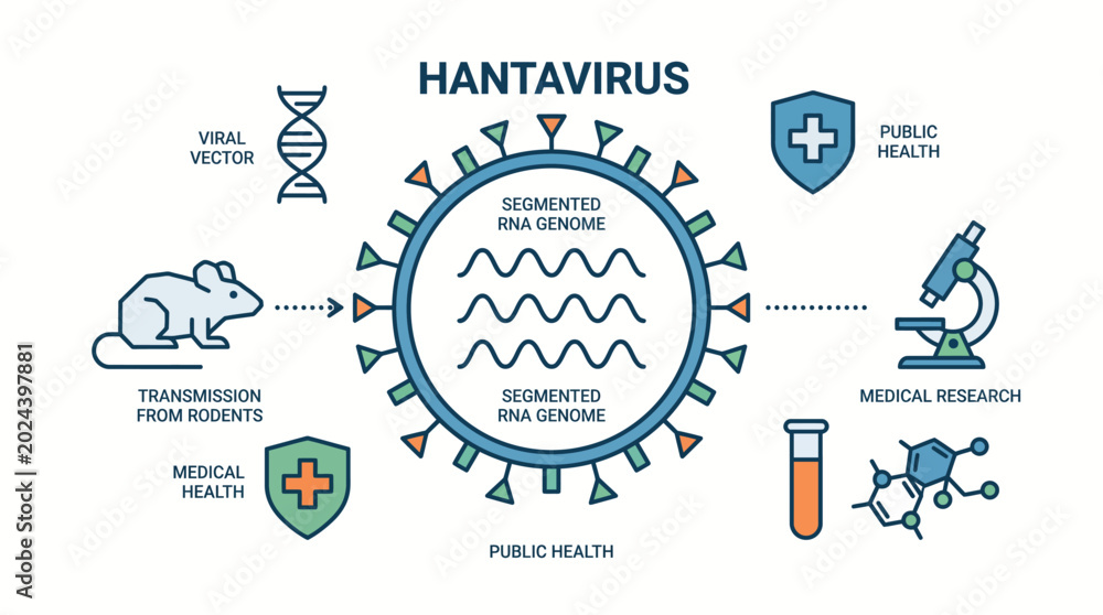 Hantavirus structure diagram with segmented RNA genome infographic ...