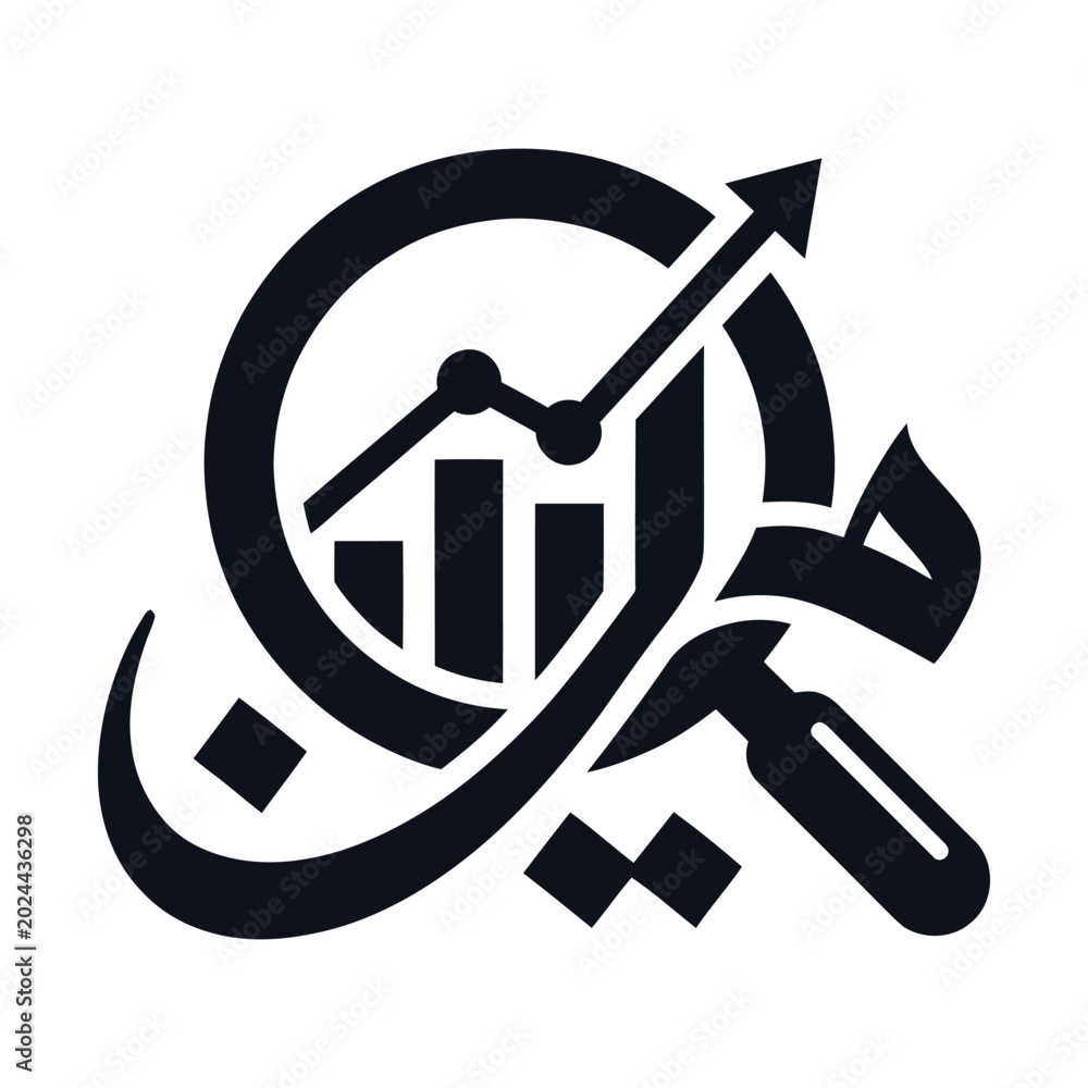 Minimalist business analytics icon, black financial data chart with ...
