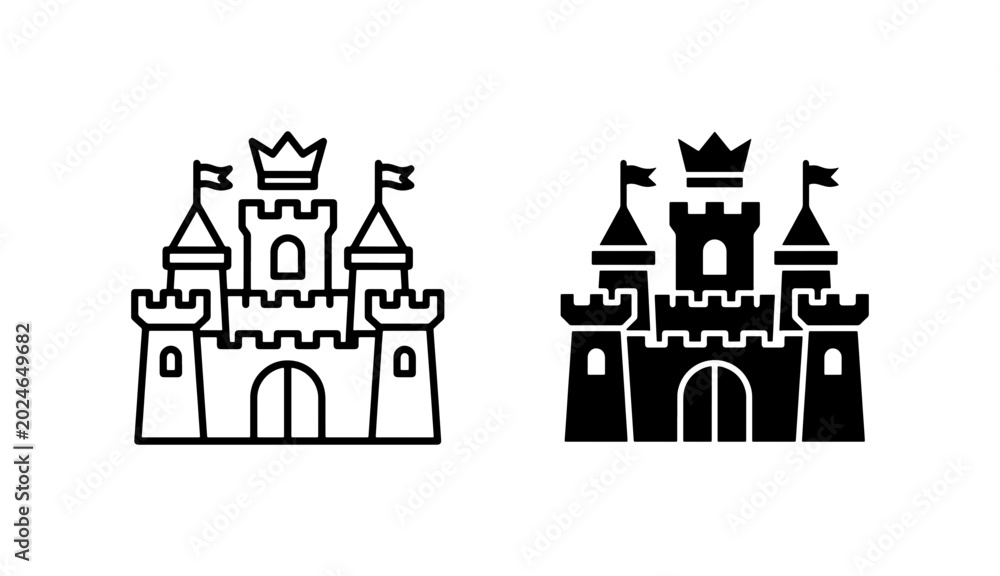 Royal Castle Icons, Medieval Fortress Symbols, Fantasy Kingdom ...