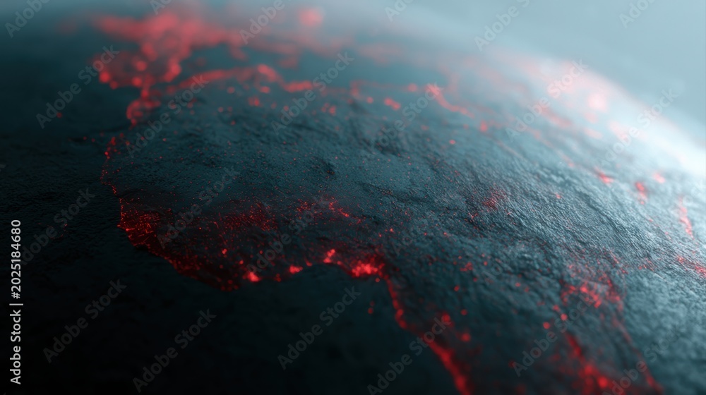 Global cyber security map with glowing warning zones and AI overlays の ...
