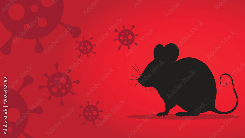 Dark red hantavirus concept artwork featuring a black rat silhouette ...