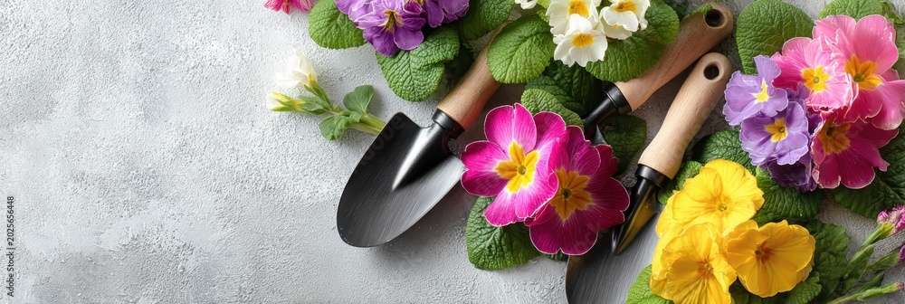 Gardening background banner design. Spring garden works. Horticulture ...