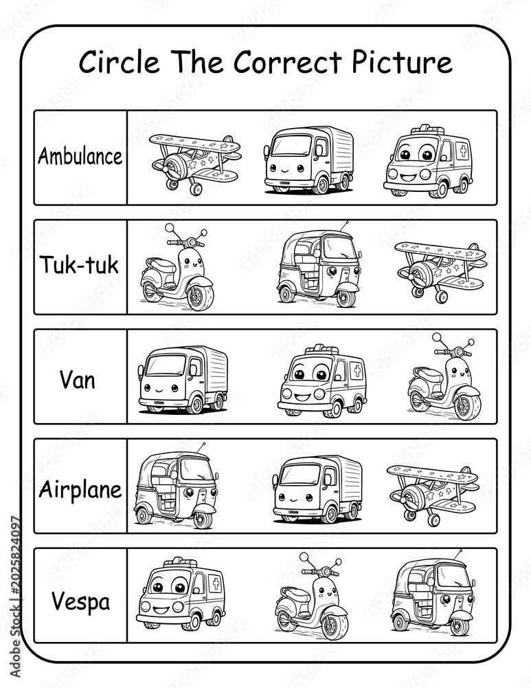 Printable transportation word recognition worksheets for preschool and ...