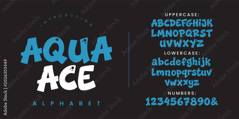 Aqua Ace playful cartoon font vector set for kids book cover cute ...